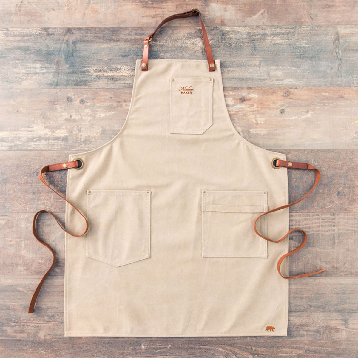 Tablier de cuisine toile Beige avec lanières en cuir - Alaskan Maker
